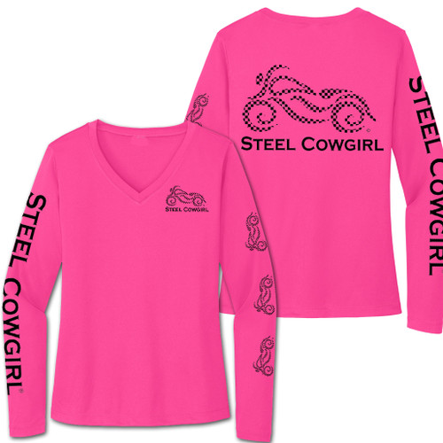 Neon Pink Wicking Checkered Signature Motorcycle Logo Shirt