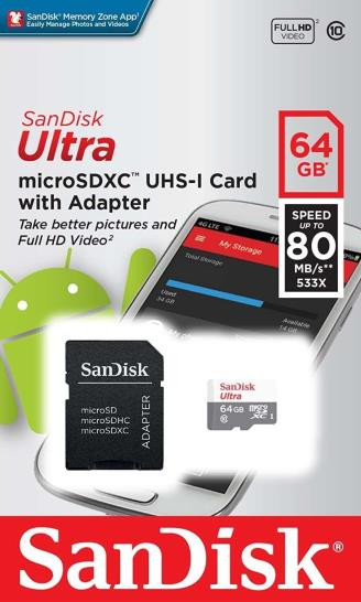 SanDisk 64GB Ultra Micro SDXC Card + Adapter at Ace Photo