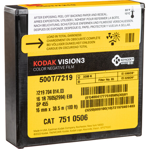 Kodak VISION3 500T Color Negative Film #7219 (16mm, 100' Rol