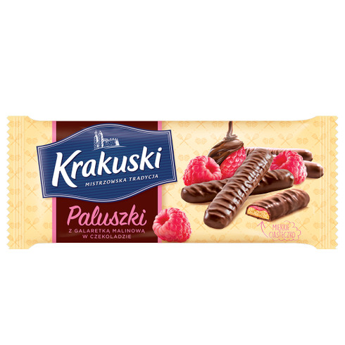 Krakuski Chocolate Covered Raspberry Finger Cookies 144g | The Polish Store