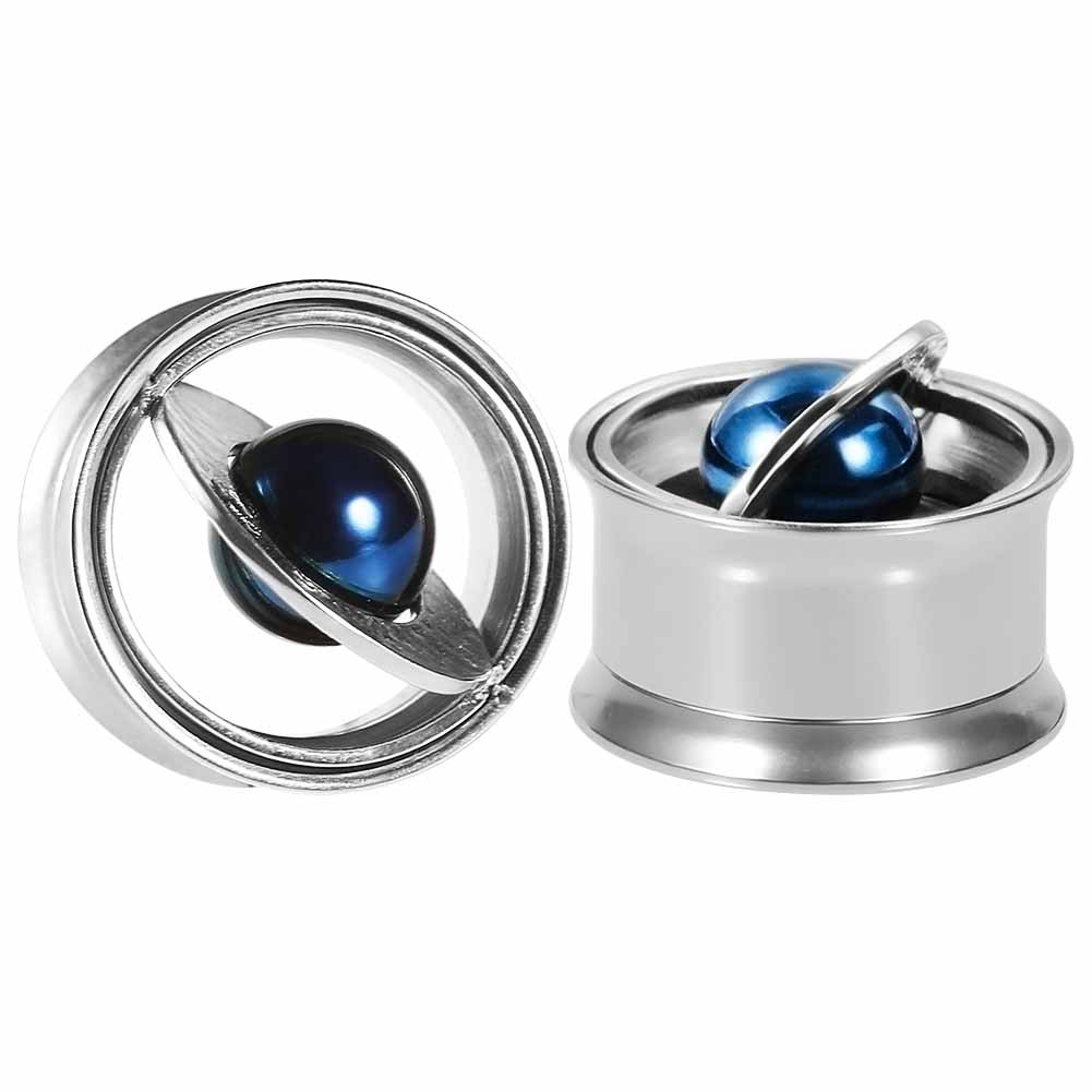 Blue silver Saturn internal thread 316L Surgical Steel Flesh Tunnel ...