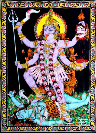 Tapestry Hand Painted Goddess Kali Indian Tapestry Vrinda ® VD ...