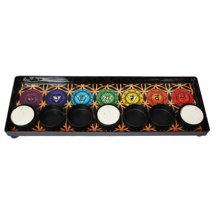 Metal 7 Chakra Tea Light Tray 11'' - Charging Tray