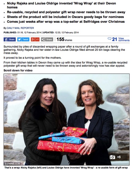 Daily Mail article - Wrag Wrap to appear at the Oscars - Wrag Wrap