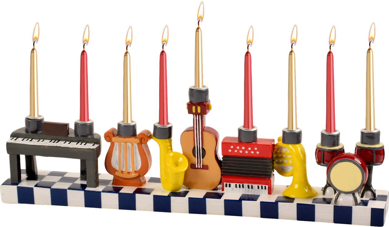 Hand Painted Resin Menorah – Musical Instruments Theme for Hanukkah