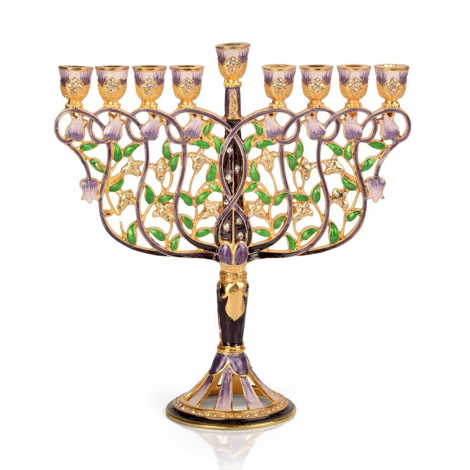 Jeweled Chanukah Menorah - Tree Of Life | Great Hanukkah Gift