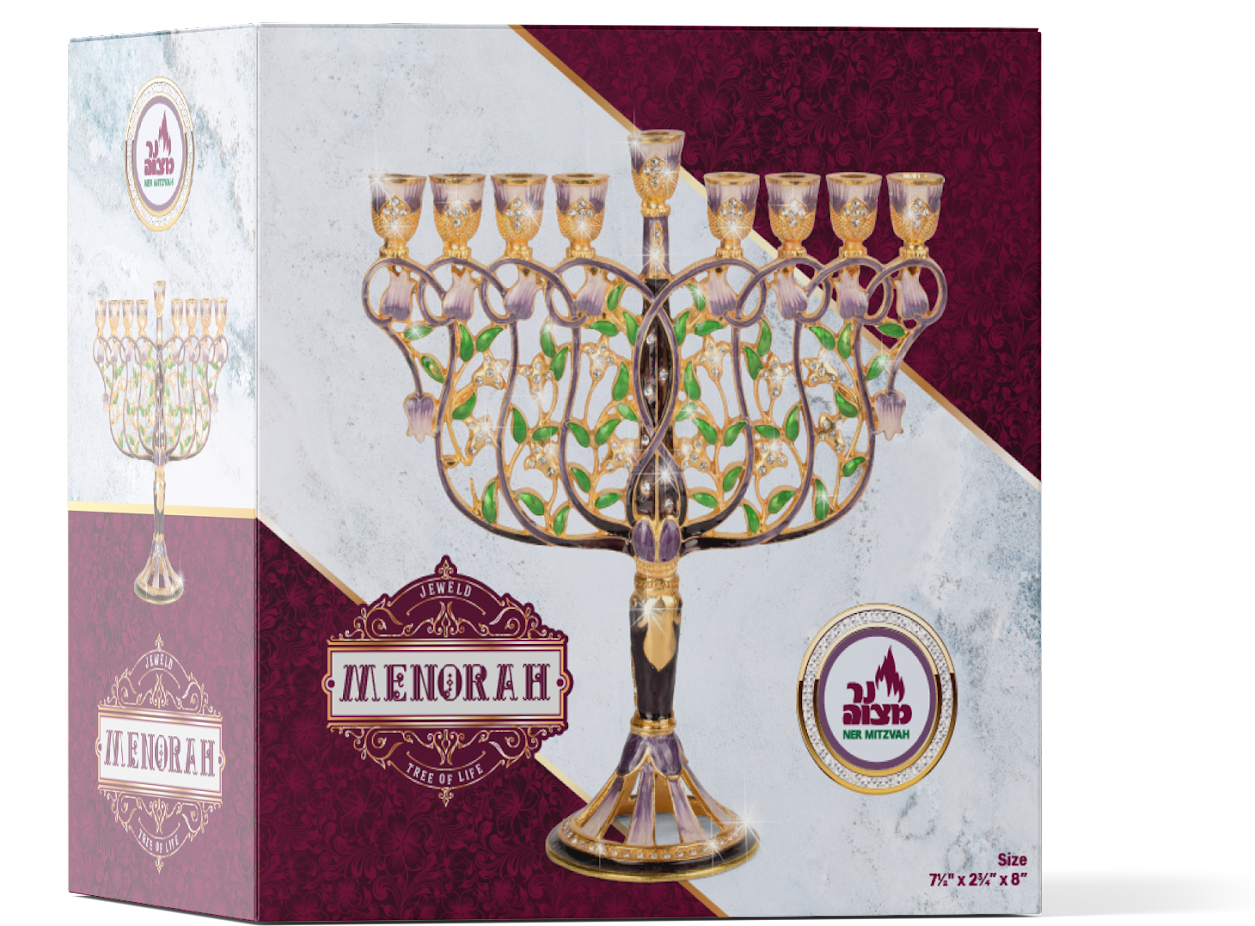 Jeweled Chanukah Menorah - Tree Of Life | Great Hanukkah Gift