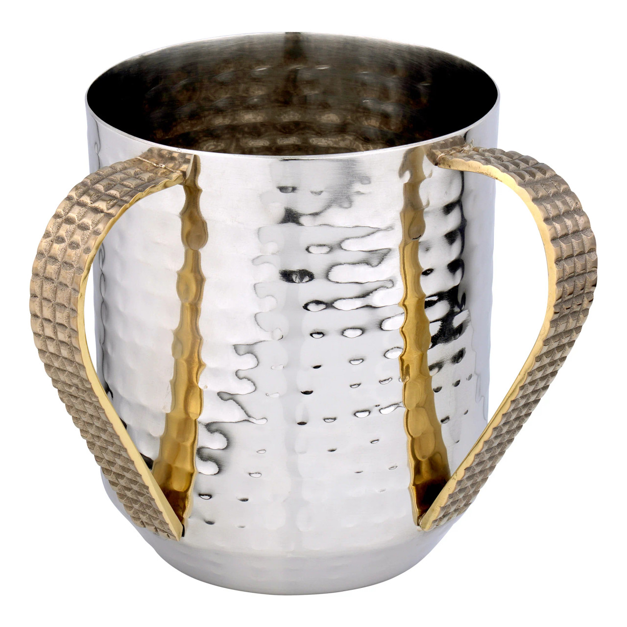 Steel Hammered Wash Cup with Round Decorative Handle – Elegant Judaica