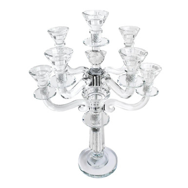 Crystal 9-Arm Candelabra with Inner Gemstones – Elegant Judaica