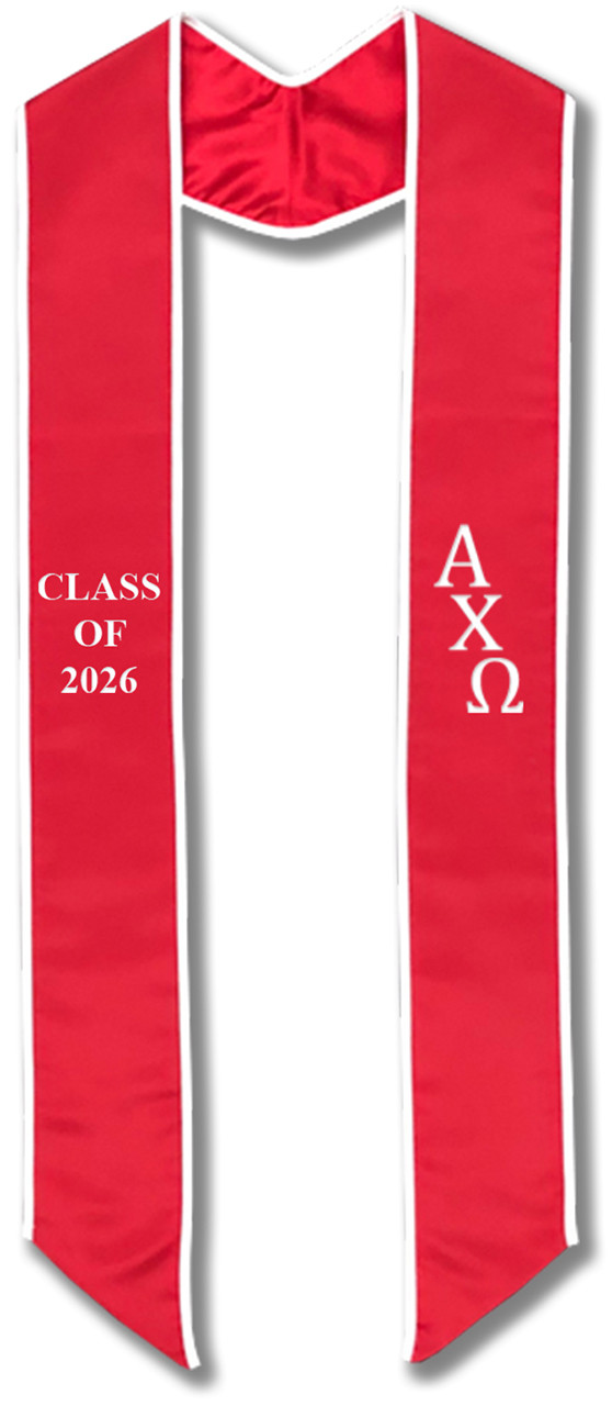 Alpha Chi Omega Graduation Stole - Red Satin with White Trim