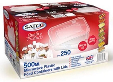Satco 500ml Rectangular Plastic Containers & Lids Pack Size 250