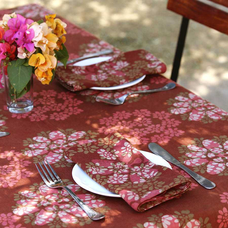 Buy Organic Block Printed Terracotta Napkins - Forget Me Not| ichcha
