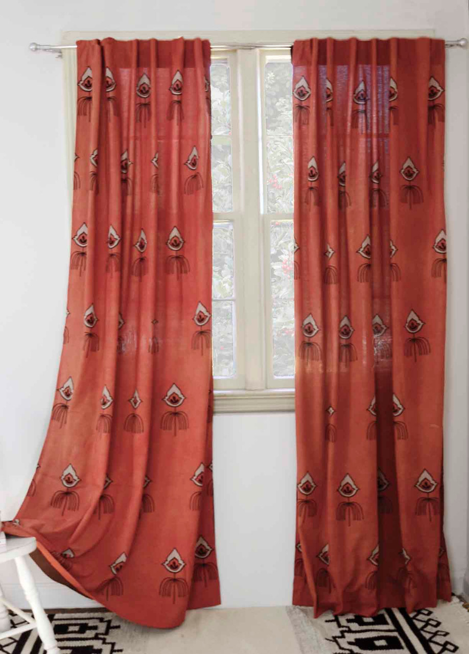 Buy Block Print Coral Rust Window Curtains