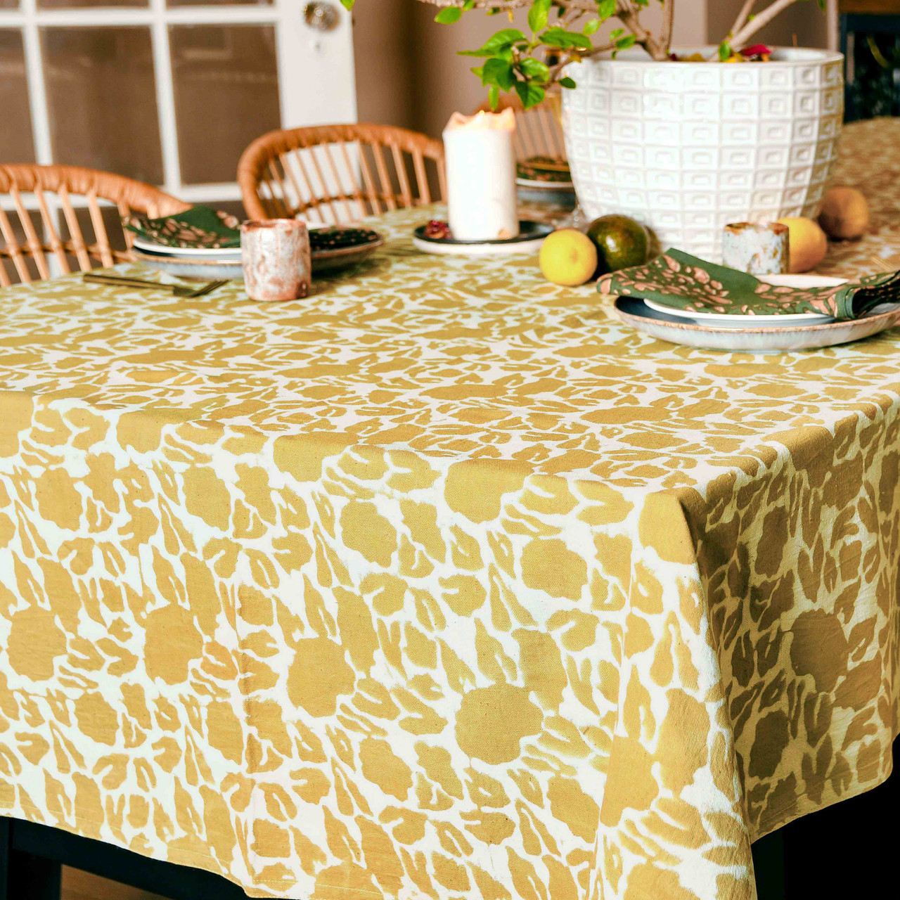 Mustard Yellow Block Print Tablecloth | Ichcha