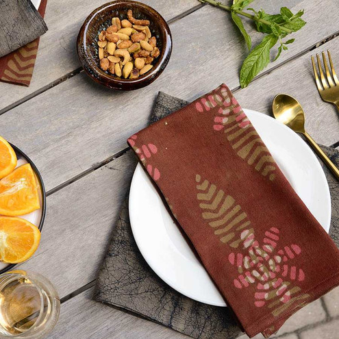 Buy Organic Block Printed Terracotta Napkins - Forget Me Not| ichcha
