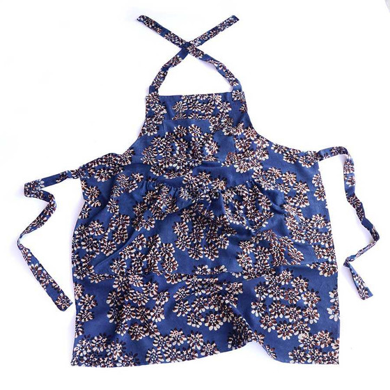 Indigo Blue Block Print Cotton Apron | ichcha