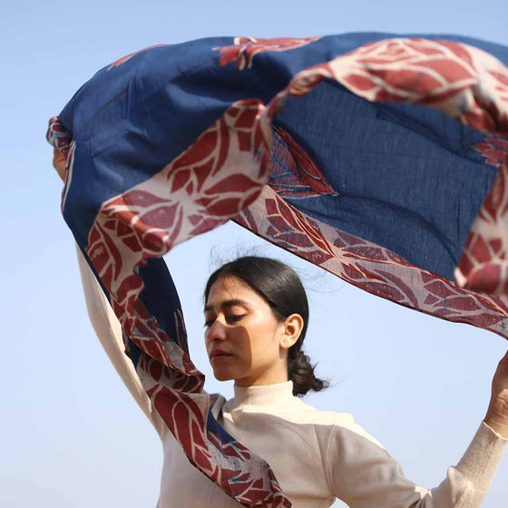 Buy Indigo Blue Block Print Floral Scarf - Scarlet 'n Blue| ichcha