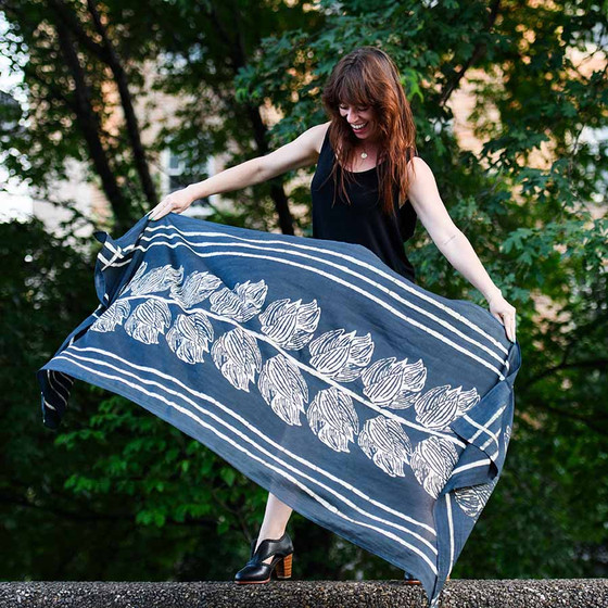 Buy Large Black Leaf Block Print Scarf - Jungle | ichcha