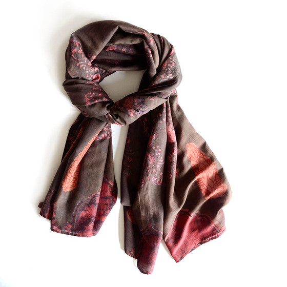 Shop Pink & Brown Floral Geo Cotton Silk Scarf | by ichcha