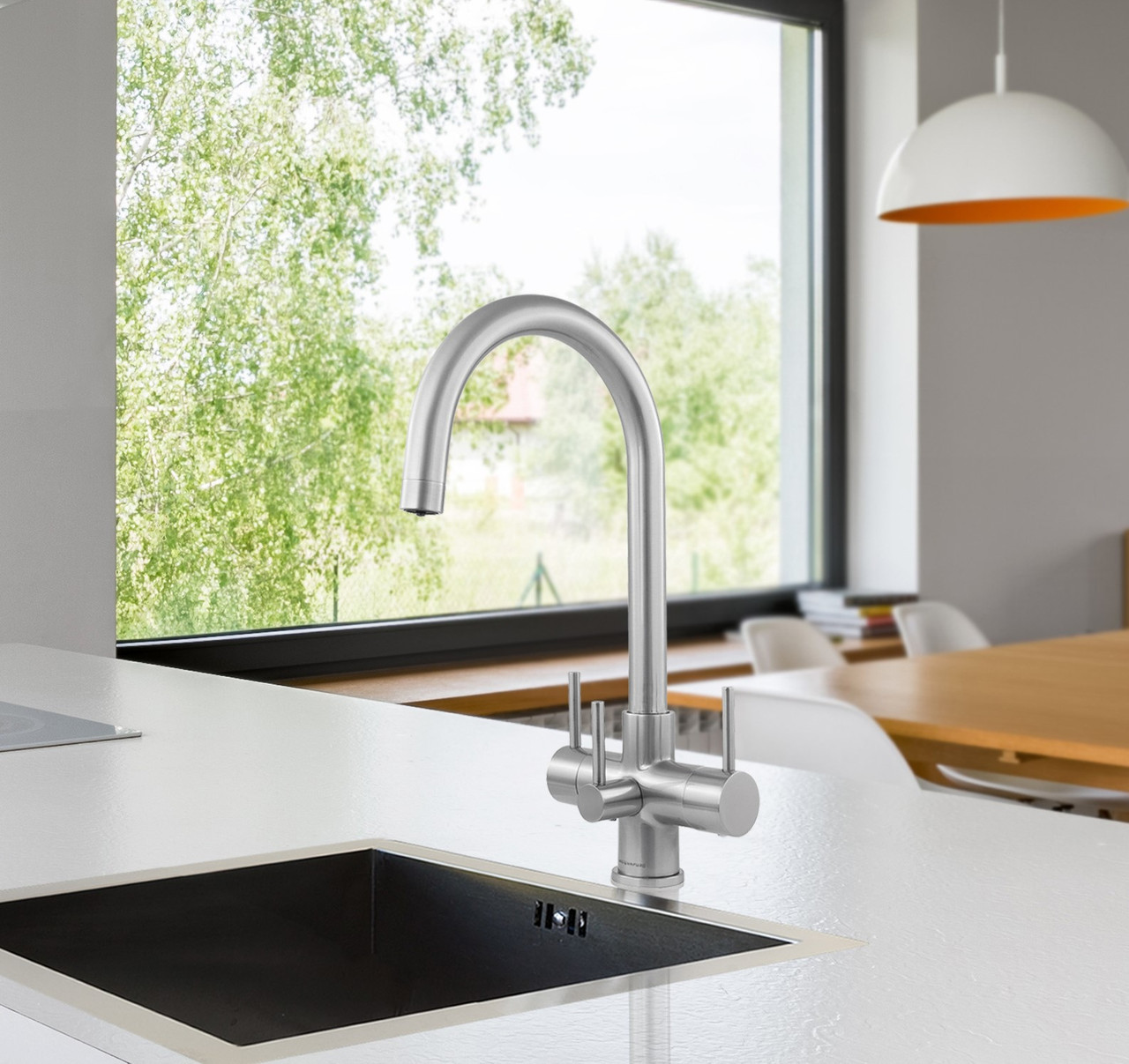 Acquapuro Verona 3-Way 3 Lever Spray Kitchen Filter Tap Brushed Steel