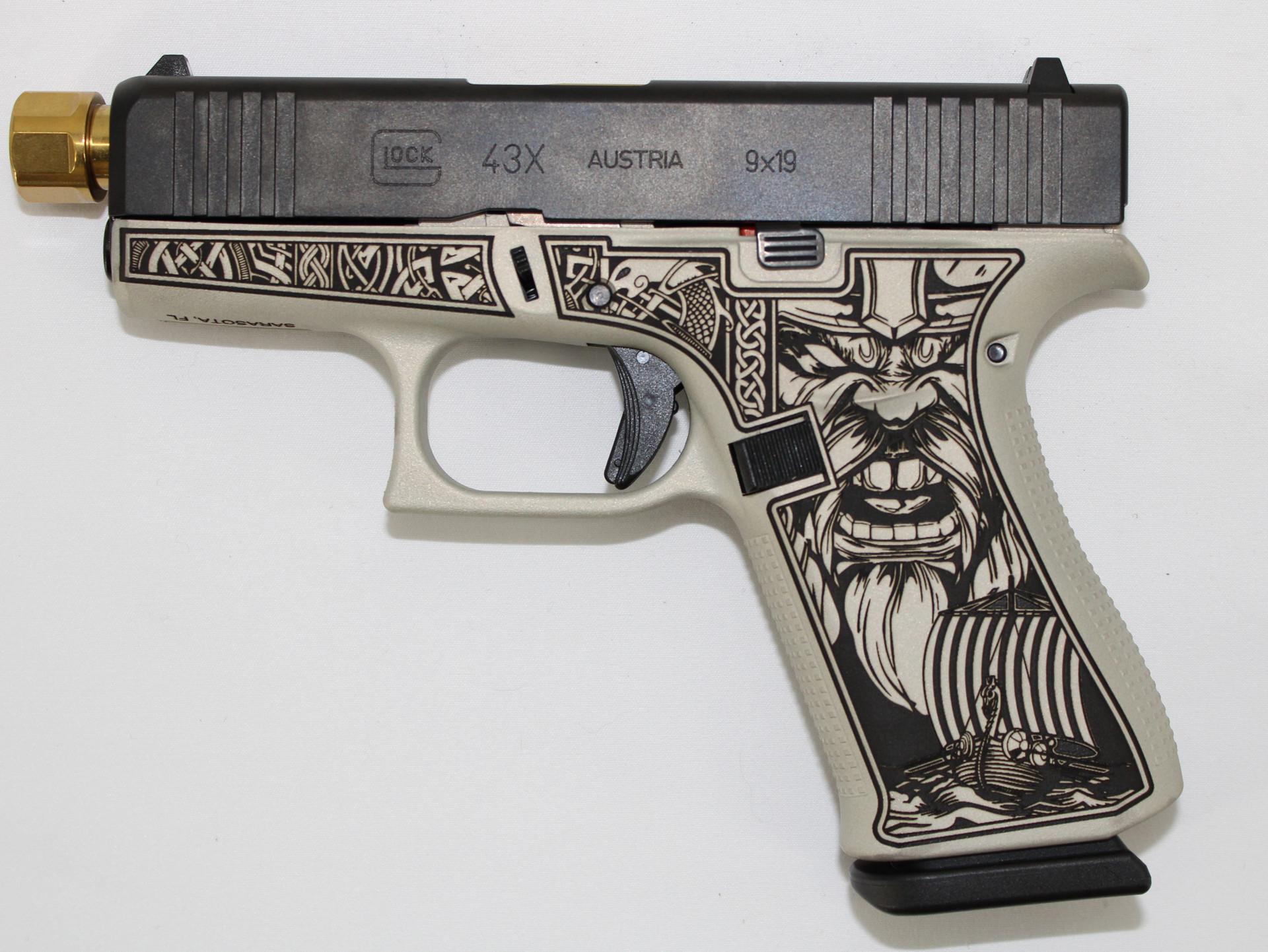 Shark Coast Tactical SHARKG43X-VIKING-GLD Glock 43X 9mm 3.9" Threaded ...