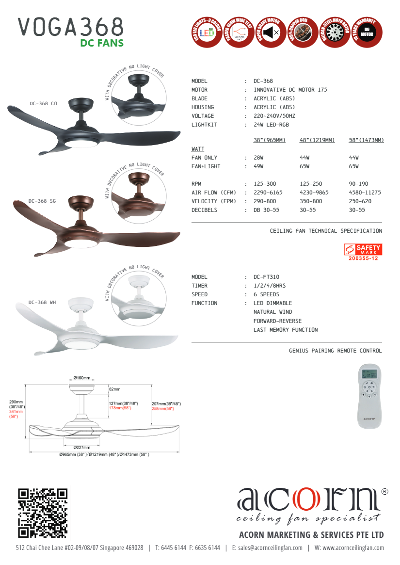 Official Dealer: Buy Acorn Ceiling Fans in Singapore. 2 Year on site ...