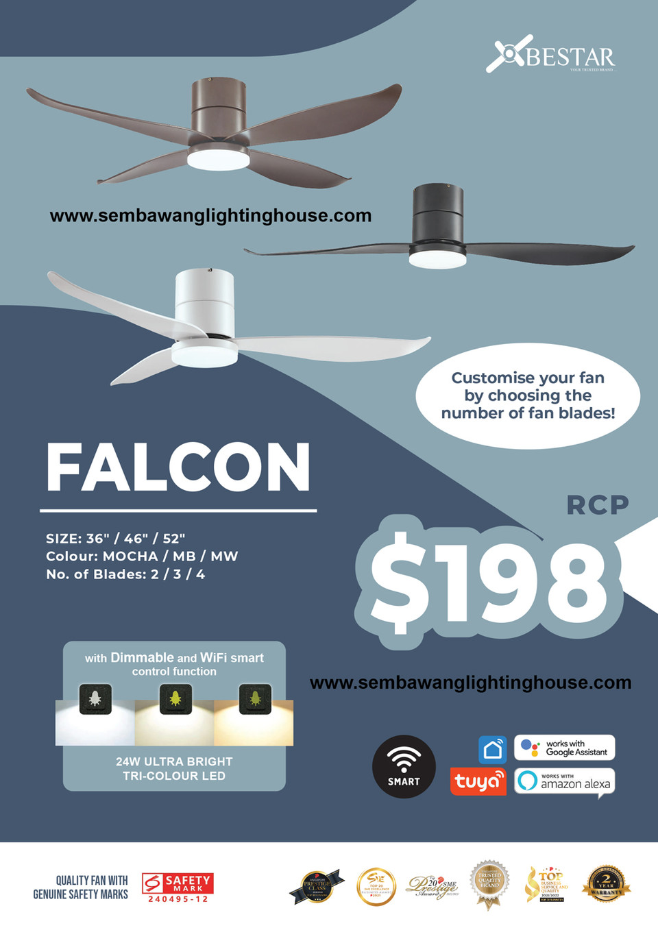 Bestar Falcon 36"/46" /52" DC Ceiling Fan
