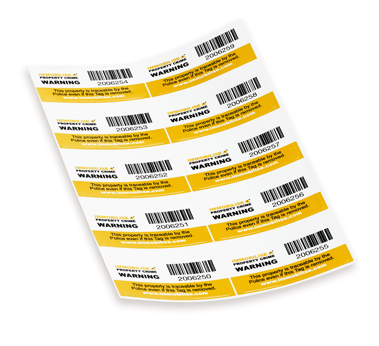Sheet 10xBarcoded Security Warning Labels - Immobilise Marking Products ...