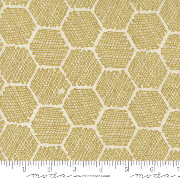 Moda: Bee Garden by Gingiber - Honeycomb in Porcelain Metallic
