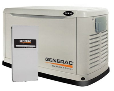 14kW Generac Standby Generator Pre-Packaged w/200 Amp Service Rated ATS ...