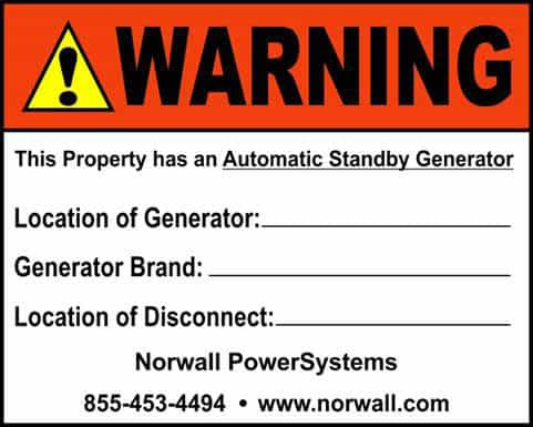 Generator On Premises Warning Decal | NPSDecal100 - Norwall PowerSystems