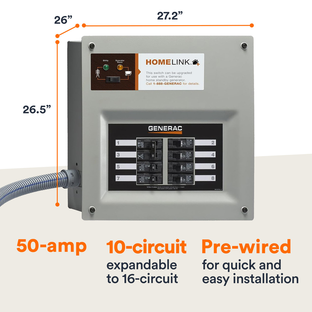Generac 50 Amp Transfer Switch Pre-Wired 10-Circuit | Norwall