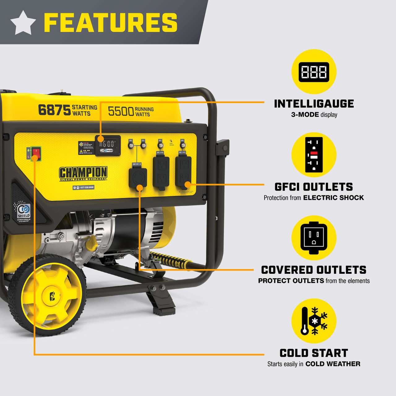Champion Generator 5500 Watt with CO Shield | Norwall