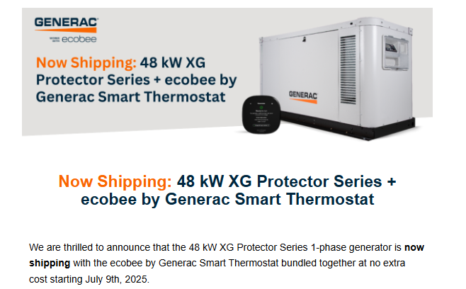 Generac 48kW Generator Protector w ecobee Smart Thermostat