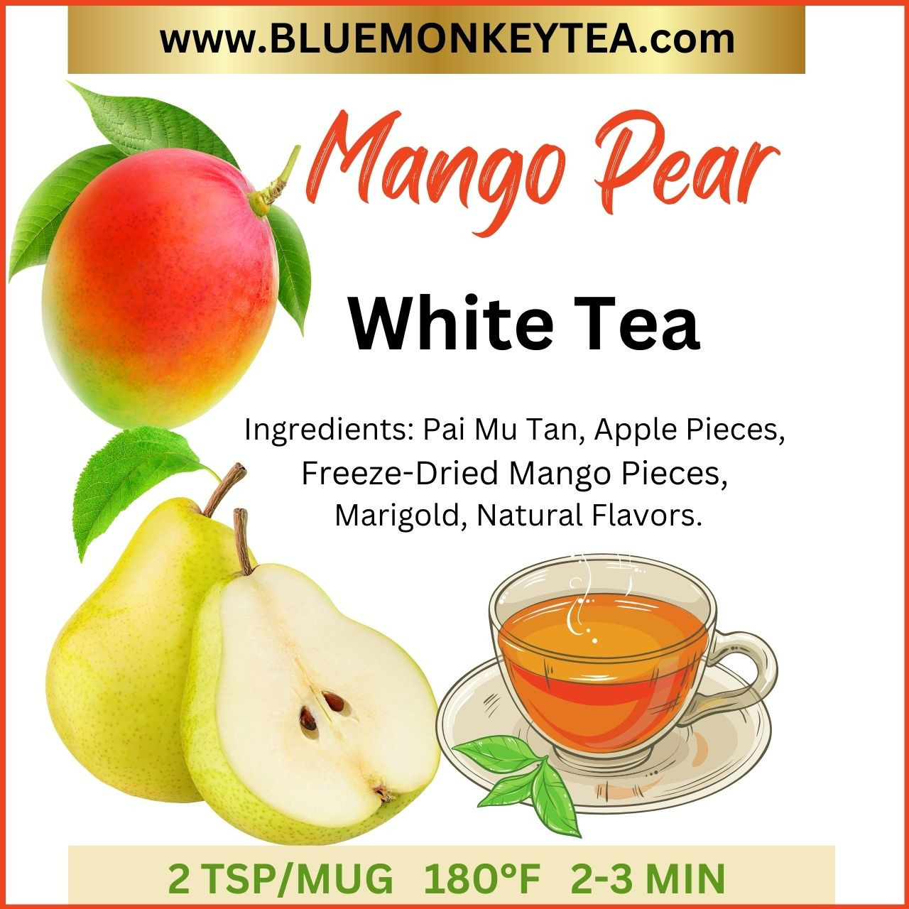 Mango Pear White, Loose Leaf Tea - Blue Monkey Tea Store