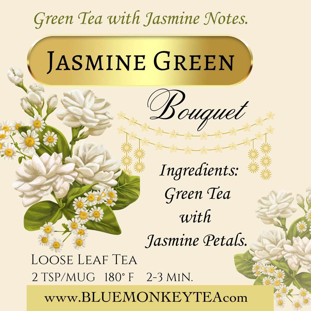 Jasmine Green Bouquet, Loose Leaf Tea - Blue Monkey Tea Store