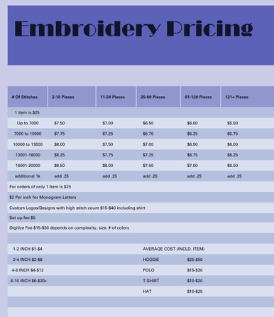 EMBROIDERY PRICING