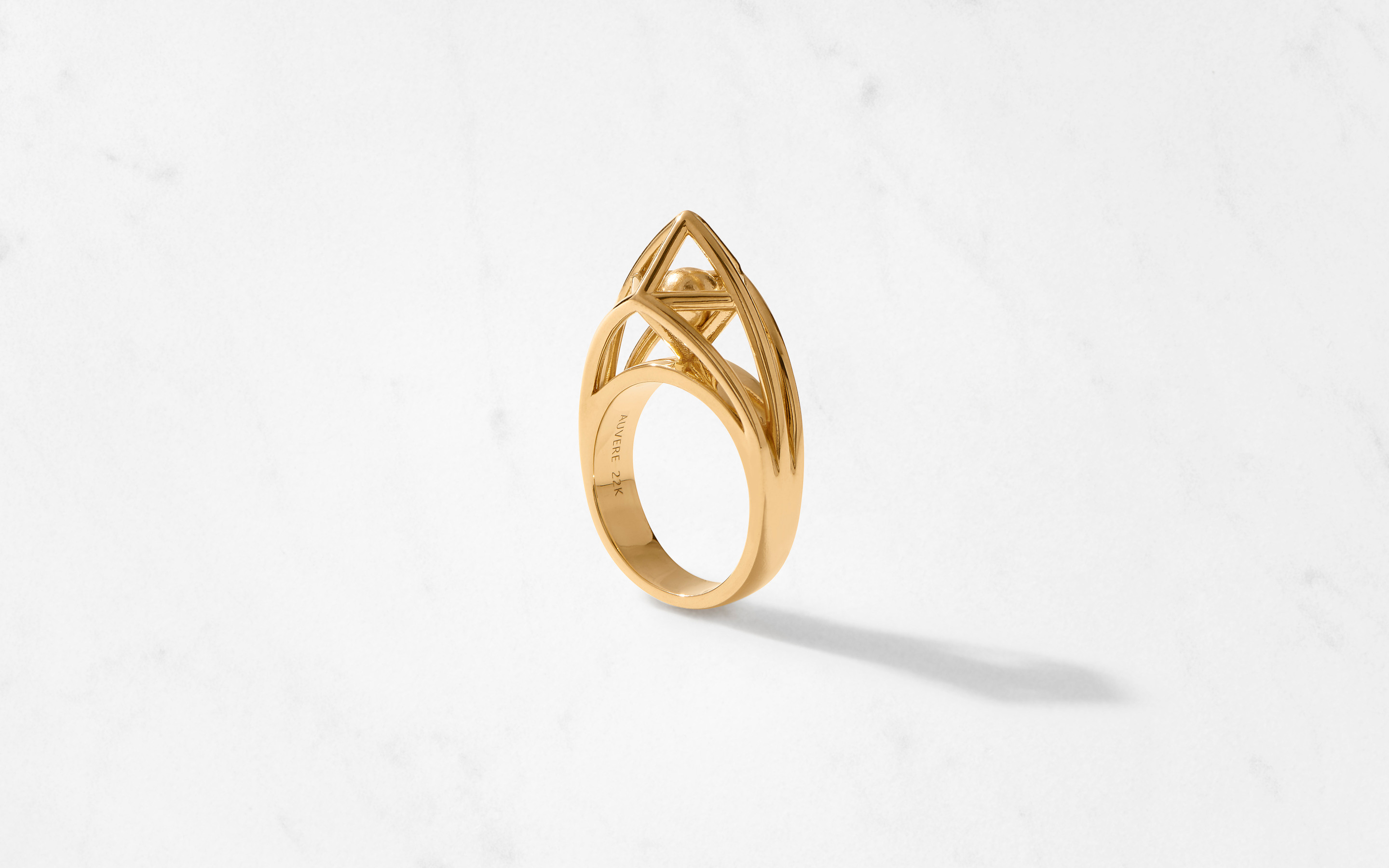 Cage Cocktail Ring/Gold Ball 22k Gold - AUVERE