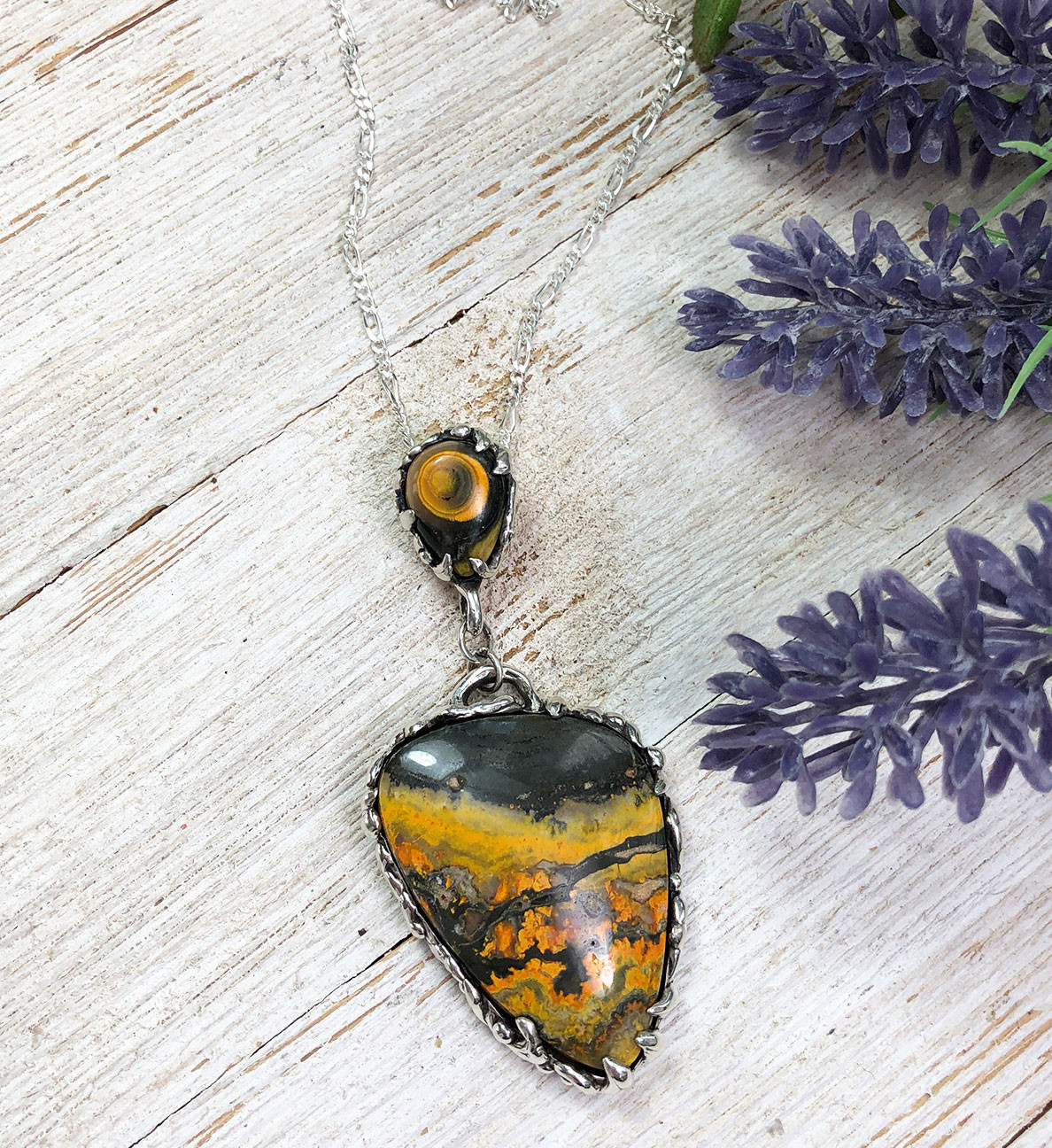 Bumble Bee Jasper Sterling Silver Pendant Necklace - Dillon & Nattarika