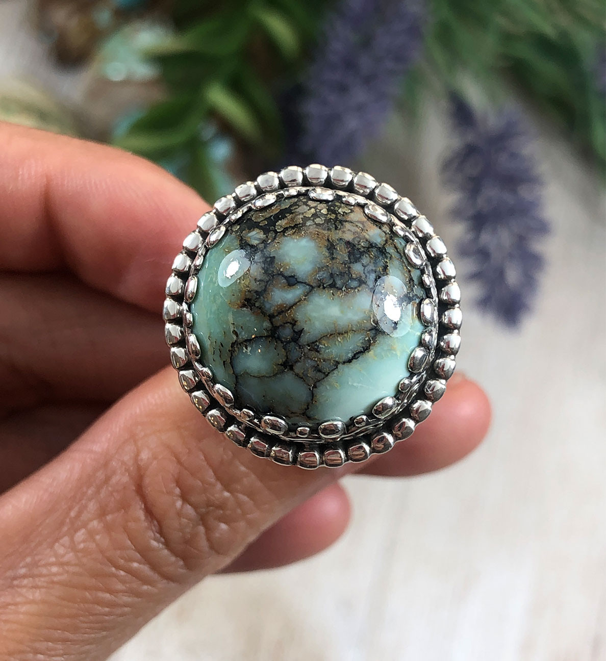 Blue Diamond Turquoise and Silver Ring - Dillon & Nattarika