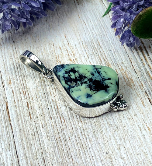 Simple Tortoise Variscite and Silver Pendant