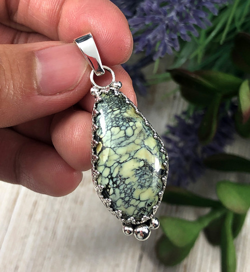 Spider Web Yellow Tortoise Variscite Pendant