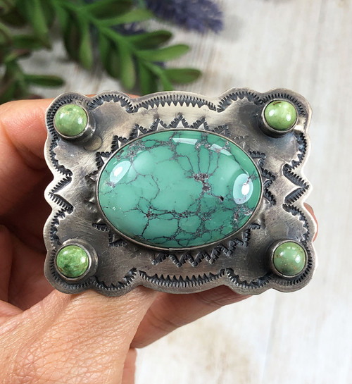 Natural Hubei Turquoise and Emerald Valley Turquoise Pin - Dillon ...