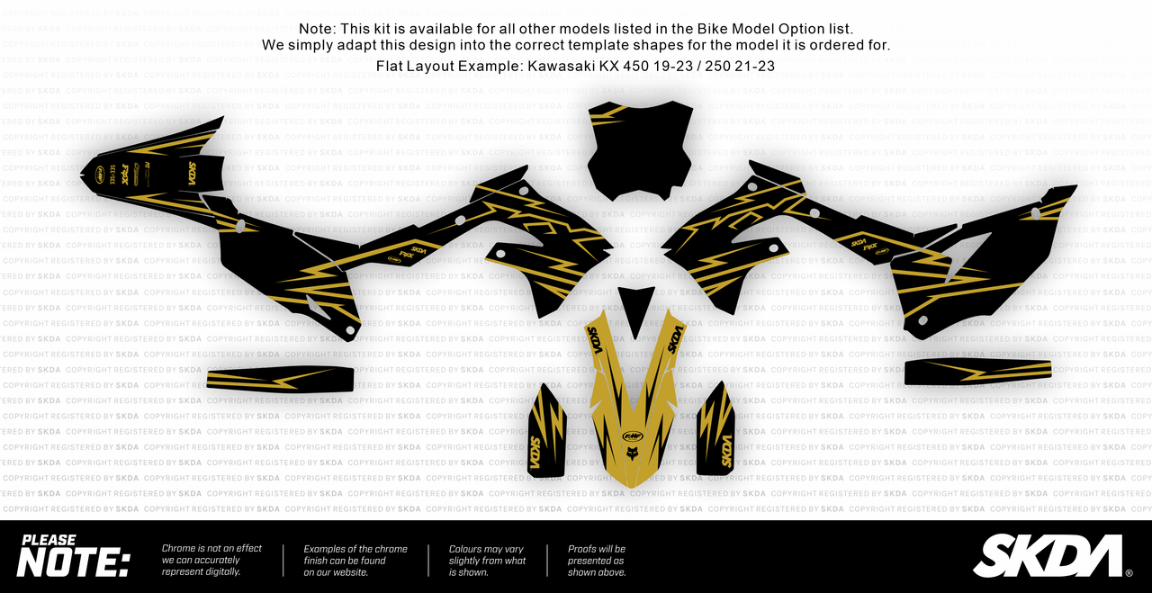 SHOCK V2 CHROME Gold KX/KXF Full Graphics Kit | SKDA USA