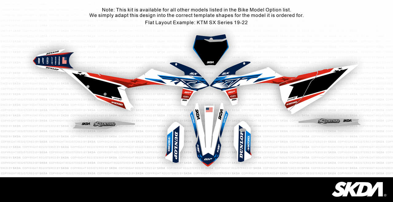 FURY Wht/Blue KTM Full Graphics Kit | SKDA USA