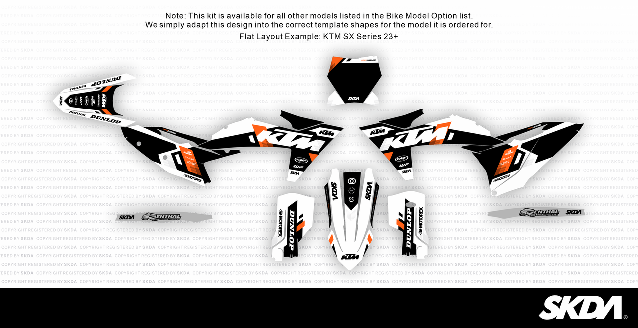 SLEEK White KTM Full Graphics Kit | SKDA USA