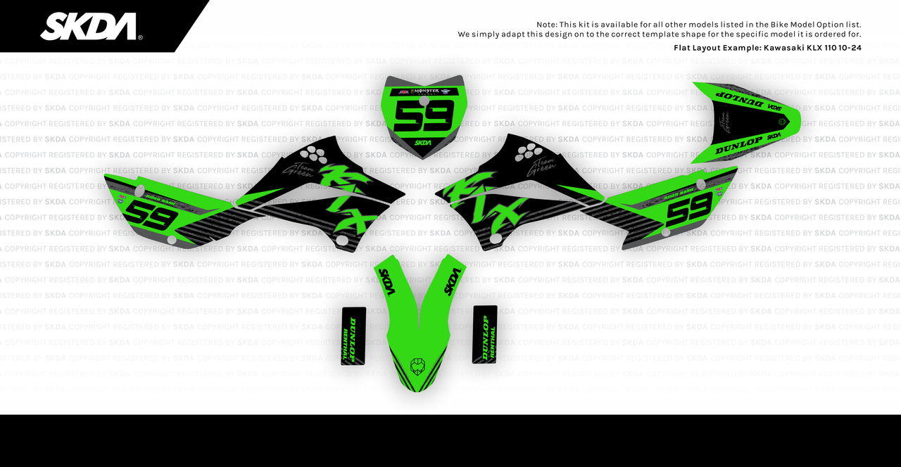 BEAST Green Kawasaki Mini Full Graphics Kit | SKDA USA