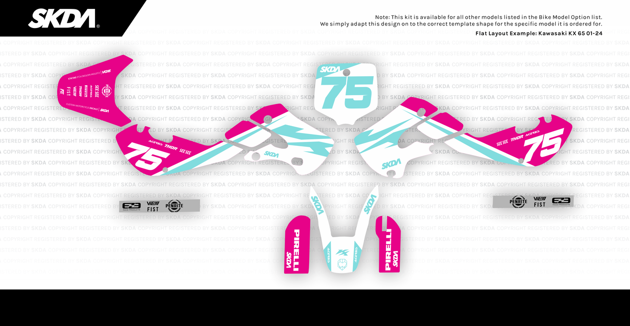 DIVIDE Pink/Teal Kawasaki Mini Full Graphics Kit | SKDA USA
