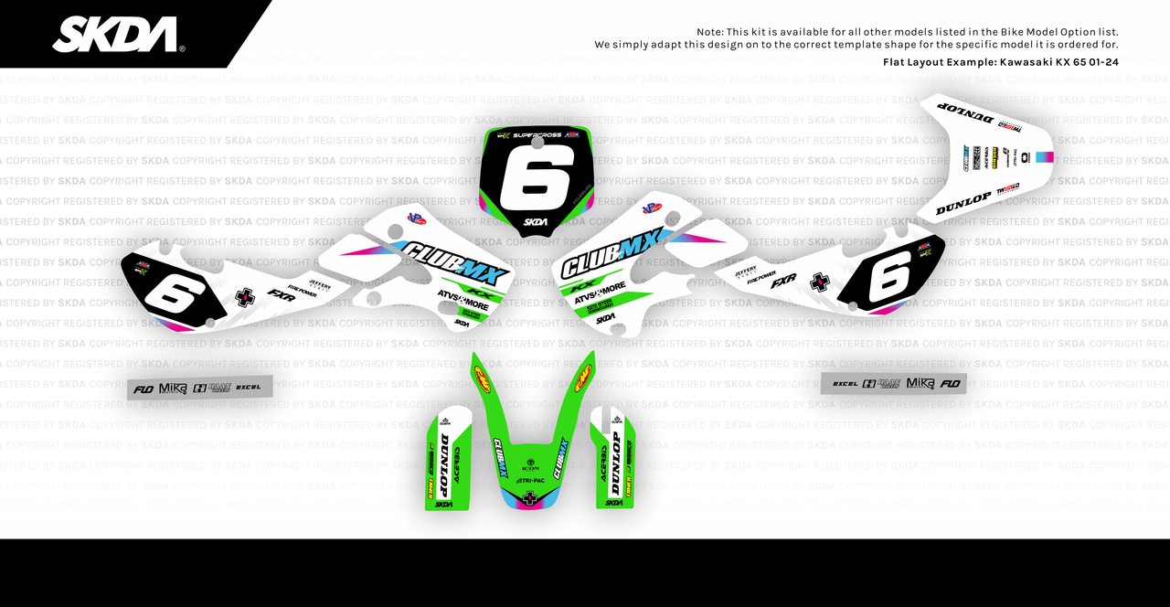 CLUBMX V1 White Kawasaki Mini Full Graphics Kit | SKDA USA