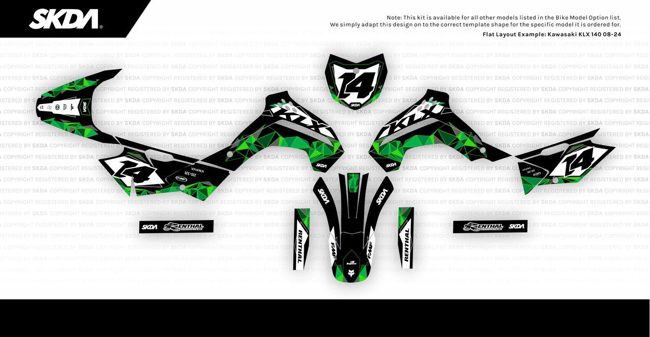 RIDGE Blk/Green KLX/KDX Full Graphics Kit | SKDA USA